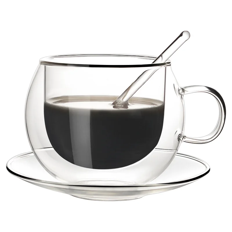 Handmade Clear Double Wall Coffee Glass Mug Cup 250ml Heat Resistant ...