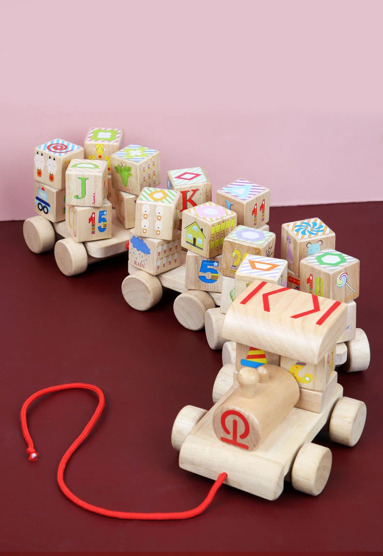 Montessori Wooden Four Section Drag Train Toy Children's Toy Puzzle ...