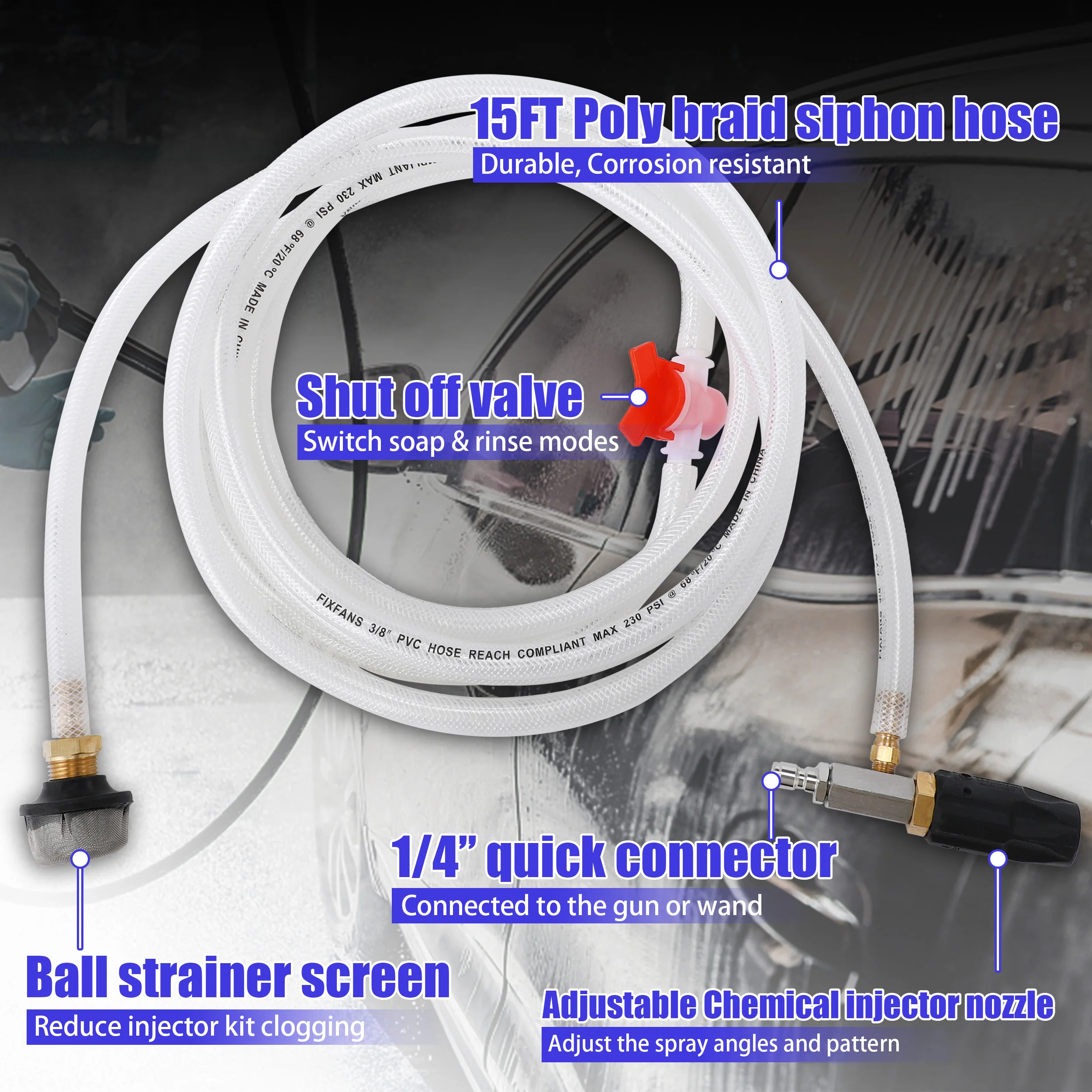 Pressure Washer Chemical Injector Kit - 4-4.5 GPM Flow