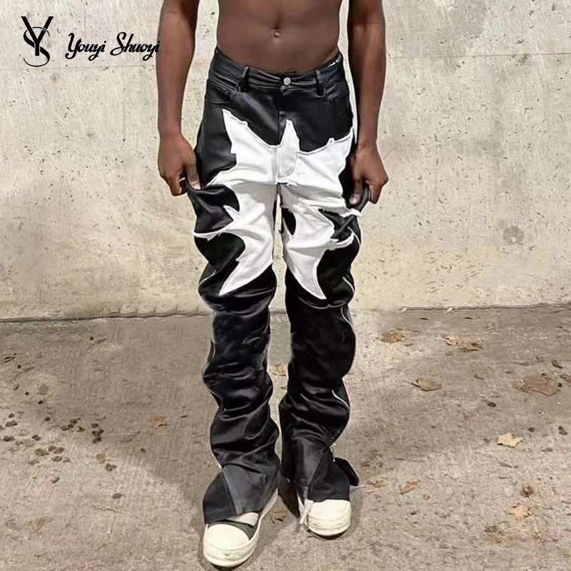 YYSY Streetwear Zipper Pu Flare Full Hip Hop Trousers