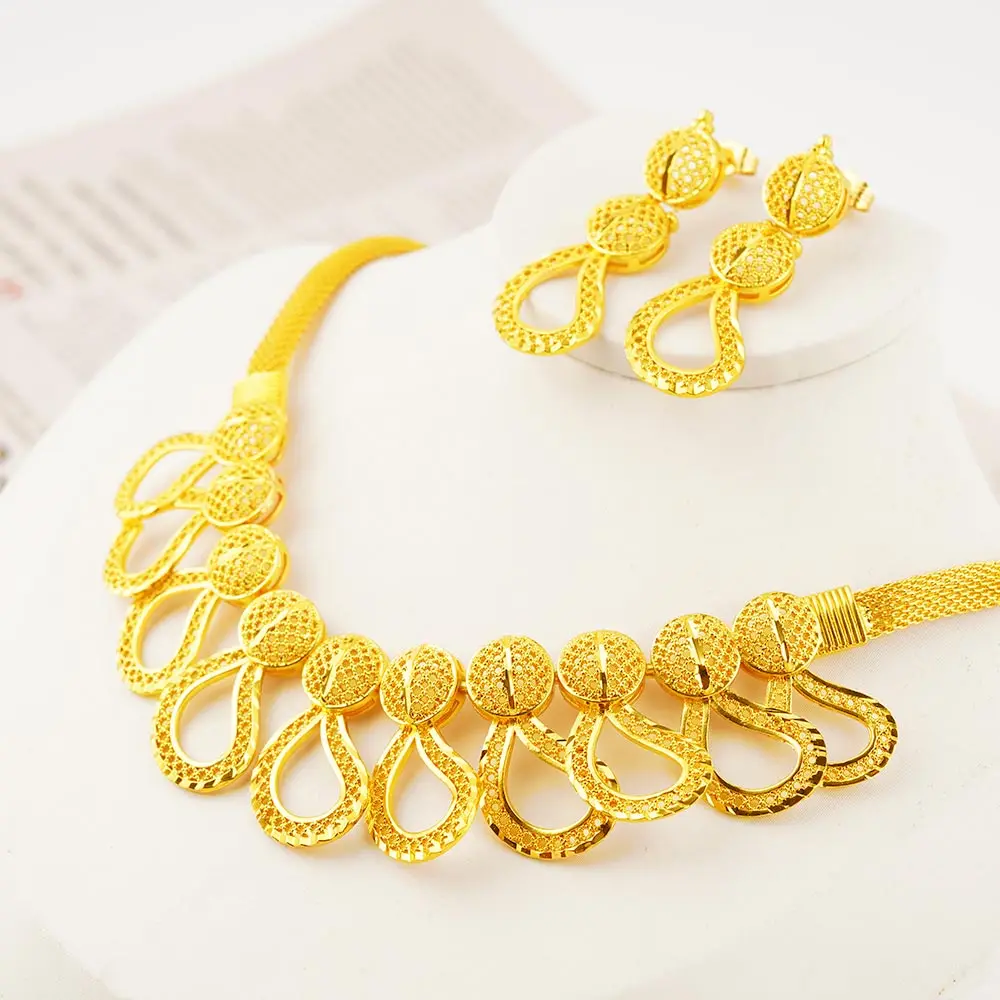 NEW Riband 24K Gold Plated Ladies Fashion Necklace Earring Sets Fashion ...