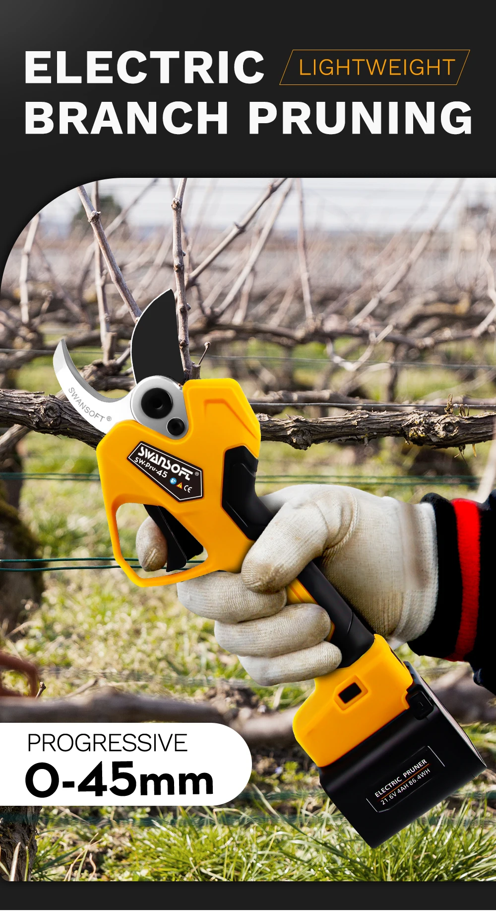 Swansoft Powerful 45mm Cordless Electric Secateurs for Easy Cutting