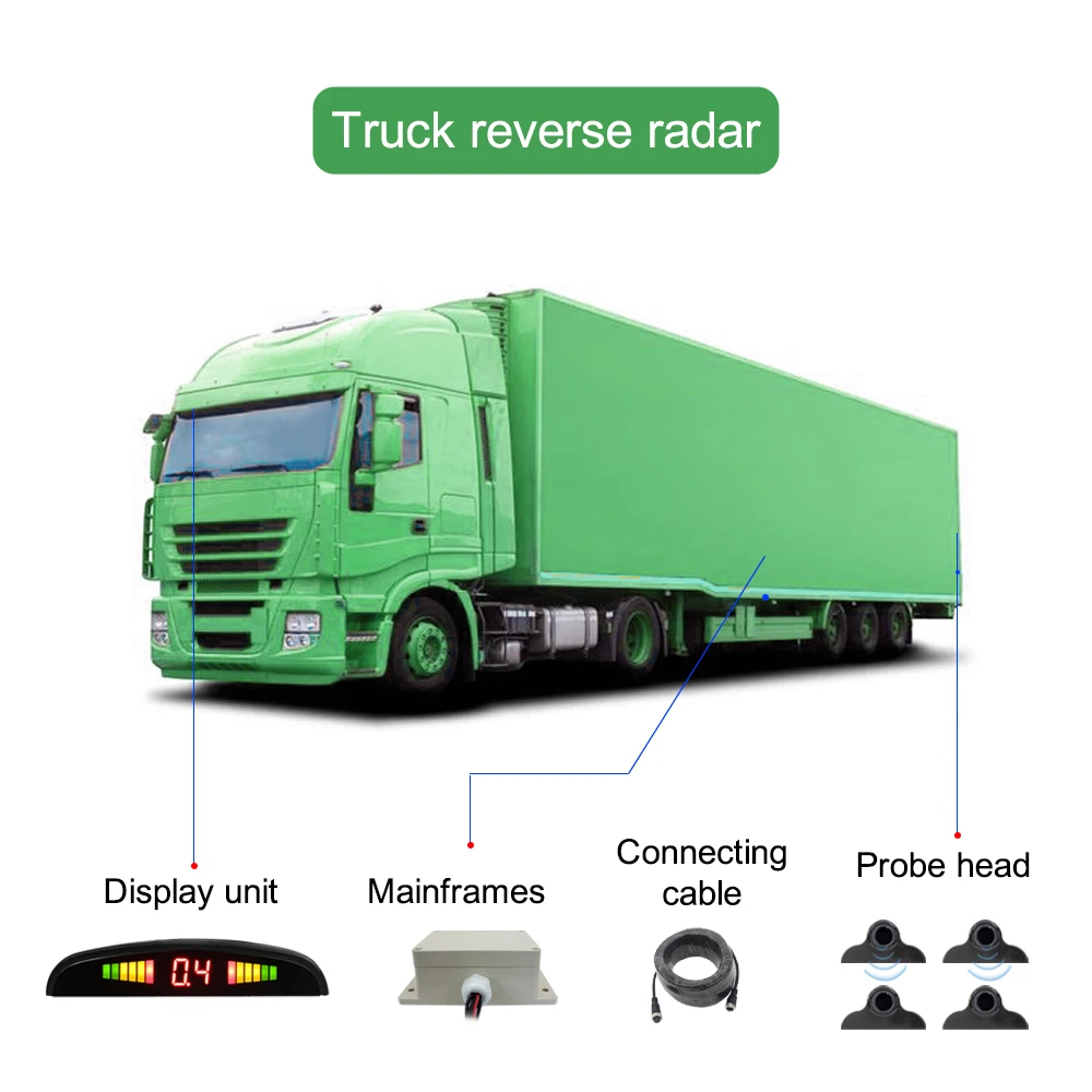 LED Truck Reversing Sensor System - 4 Sensors, 10m Air Line