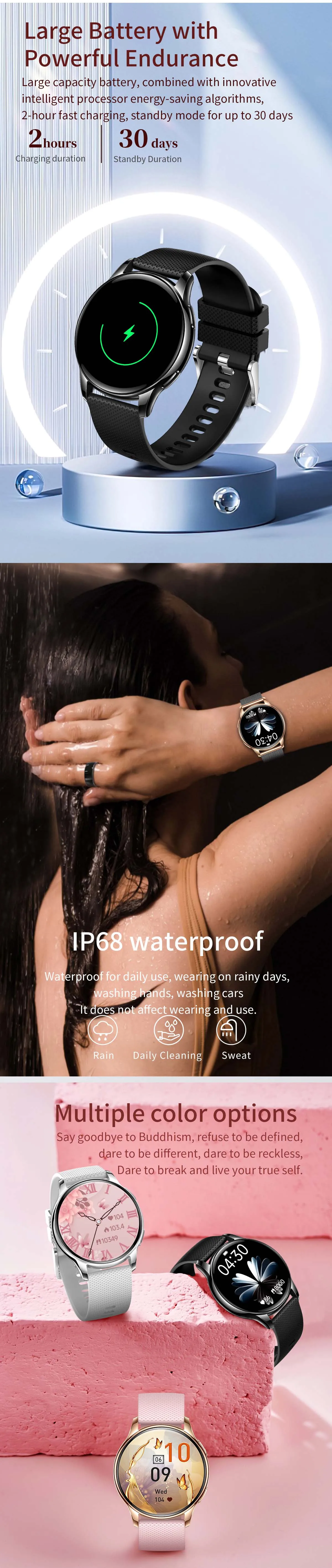 AMOLED Screen Smart Watches, GPS Track, Waterproof IP67 - Vumazon