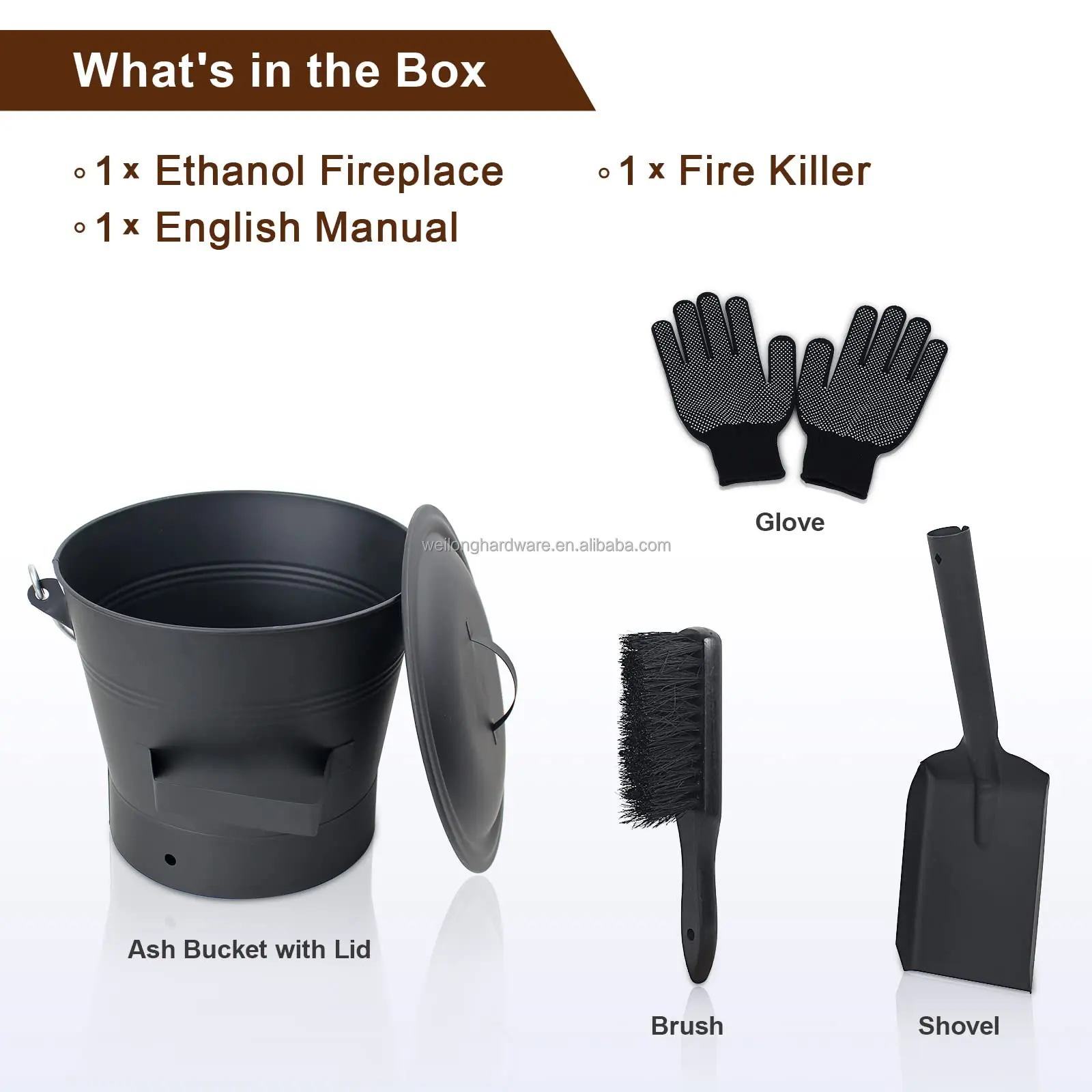 1.5 Gallon Mini Ash Bucket - Fireplace Tool Set Essentials