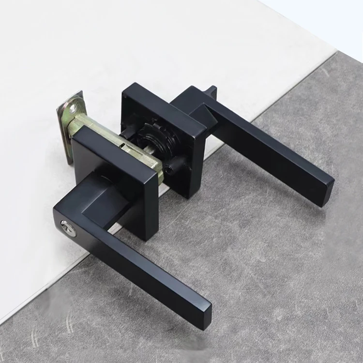 Door Lock Handle Set Black Gold Square 3 Lever Lock Zinc Alloy Heavy ...