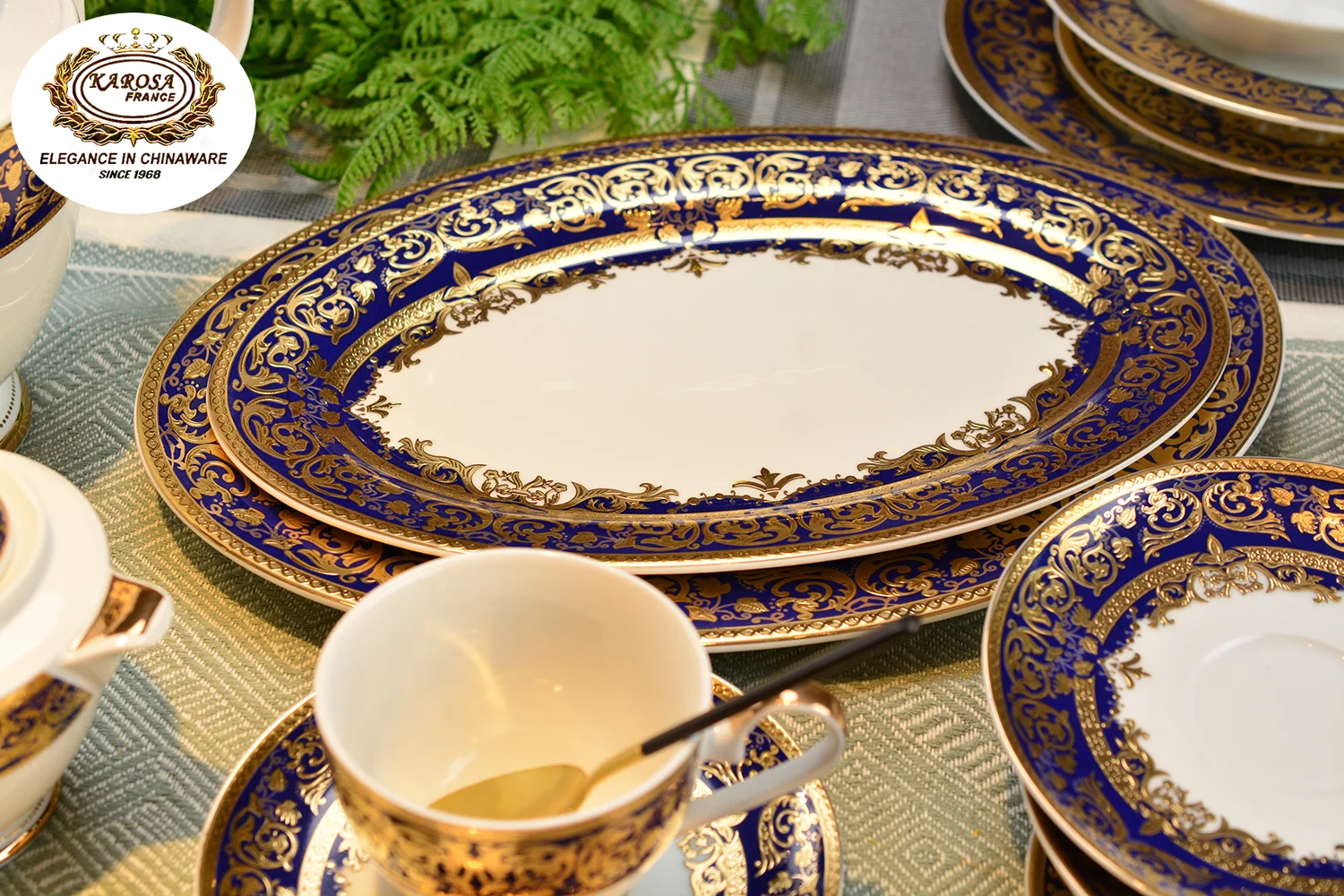 Luxury Dinner Set - 98 Pcs Bone China with Embossed Gold