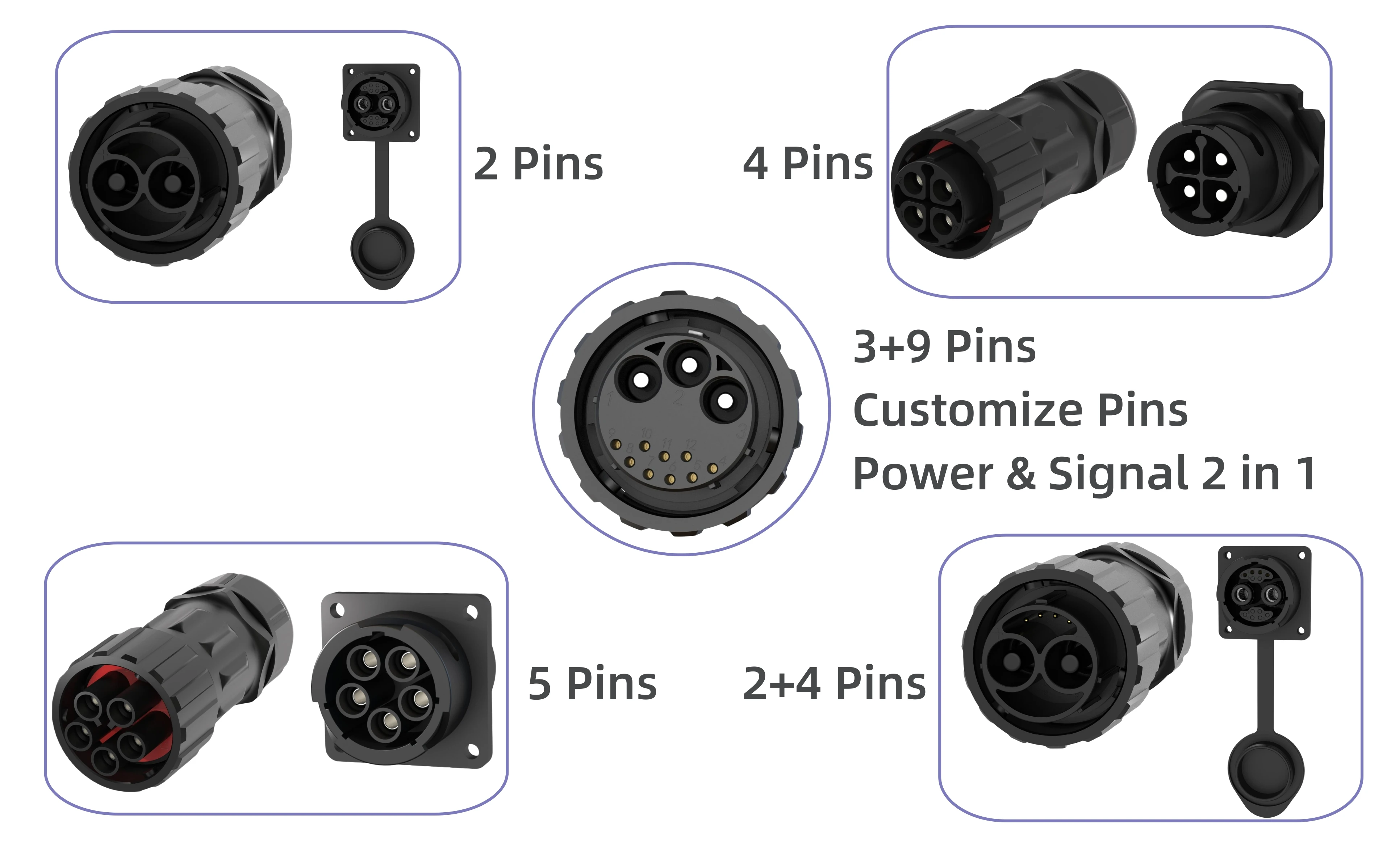 Jnicon IP67 Waterproof M40 Power signal Plug Industrial Solar 2+4 Pin ...