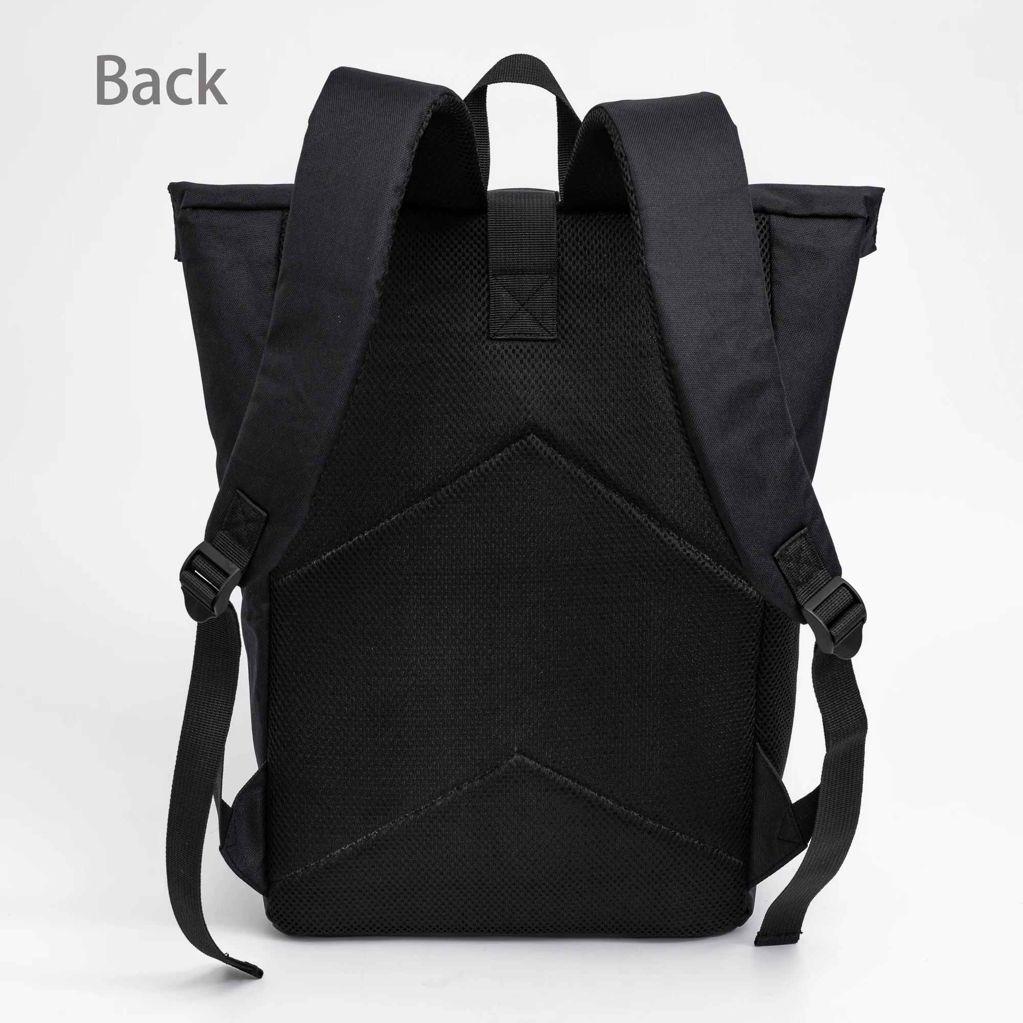 Black Recycled RPET Roll Top Backpack - Durable & Waterproof