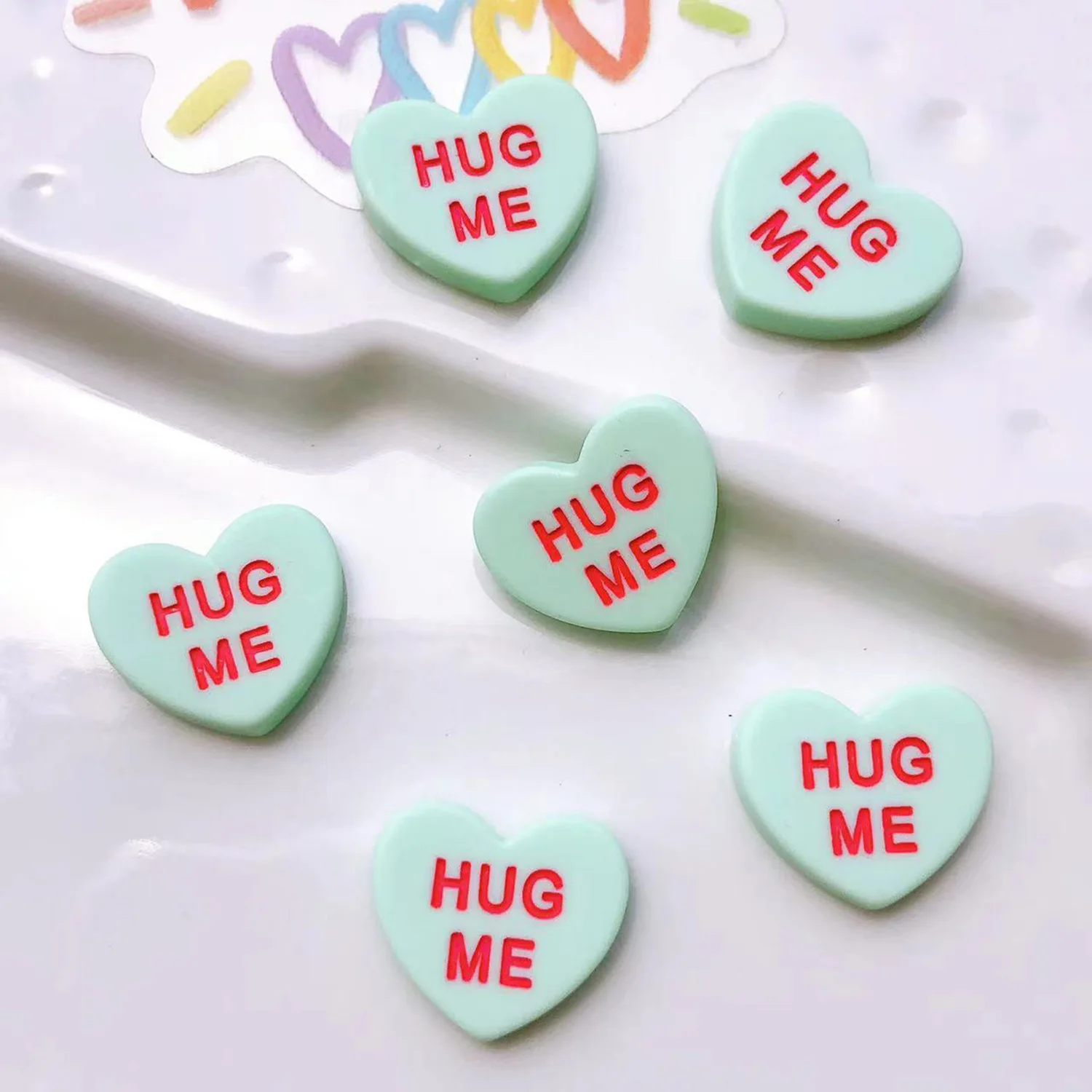 Cartoon Kawaii Love Heart Hugme Resin Charms Flatback Letter Cabochon ...