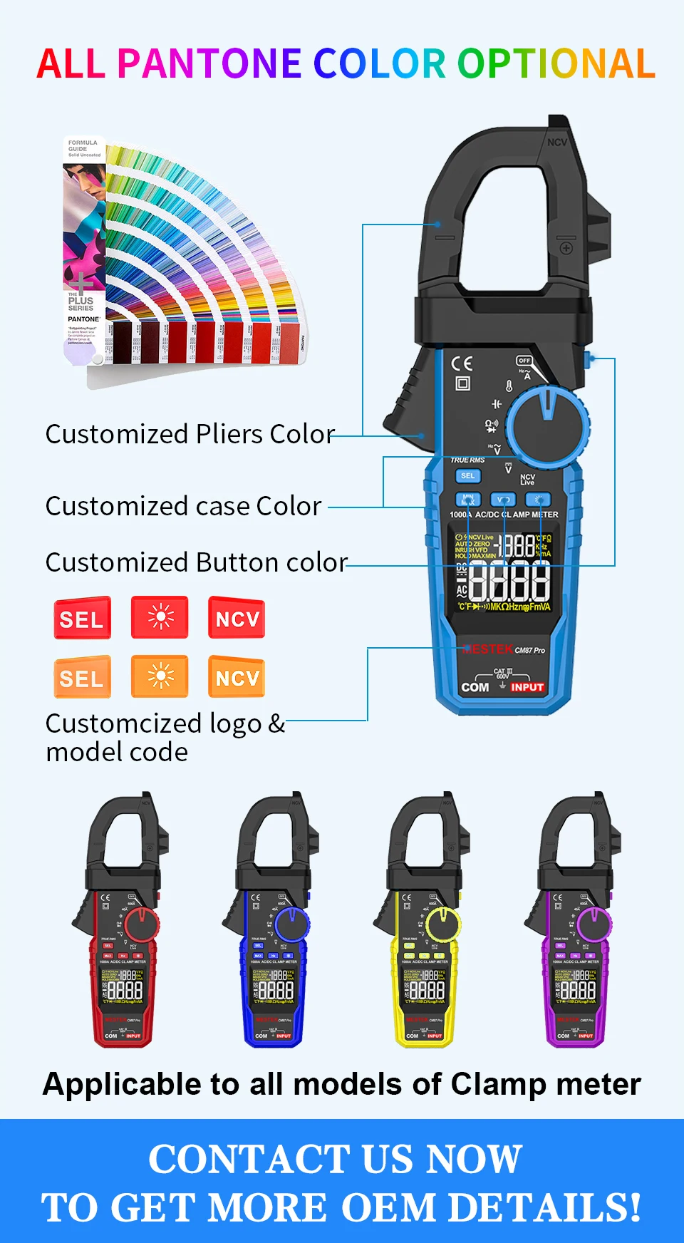 CM87PRO Digital Clamp Meter 1000A - True RMS AC/DC Current Tester with ...