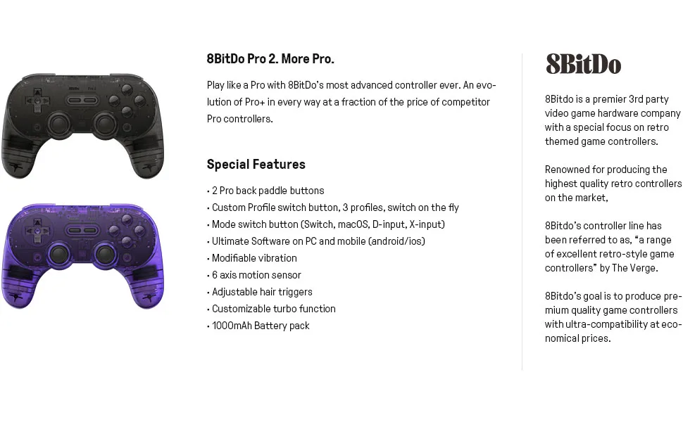 8bitdo Pro 2 Wireless Bt Joystick Controller For Switch / Pc / Macos ...