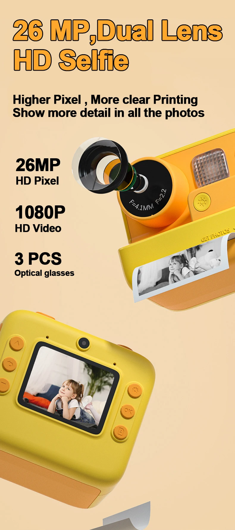 Instant Zero Ink Camera - Fun 1080P Video Recorder for Kids