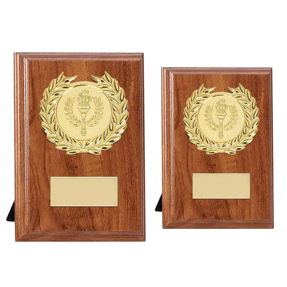 Custom Embossed Logo Wooden Shield Metal Trophy Award Wood Trophies ...
