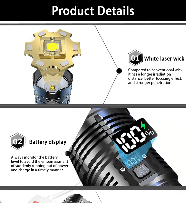 Led White Laser Strong Light Camping Lighting Adjustable Telescopic ...