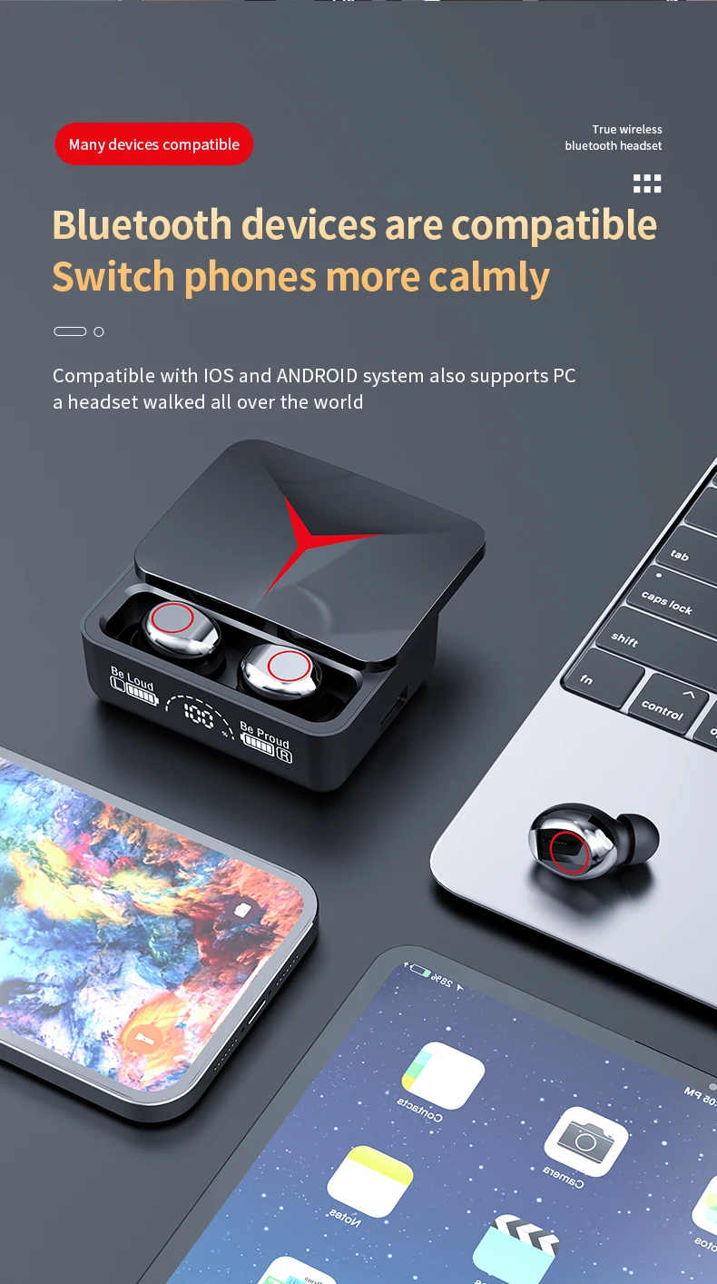 M90 Pro TWS Stereo Earbuds - Gaming Headphones with LED