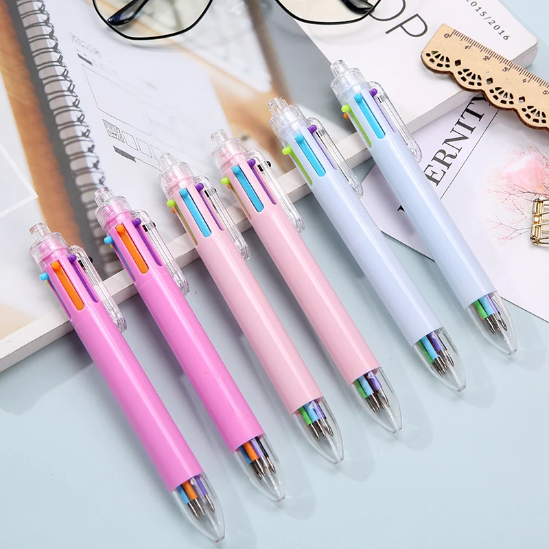 Simple 6 In 1 Multicolor Ballpoint Pen Custom Logo Cute Press Office ...