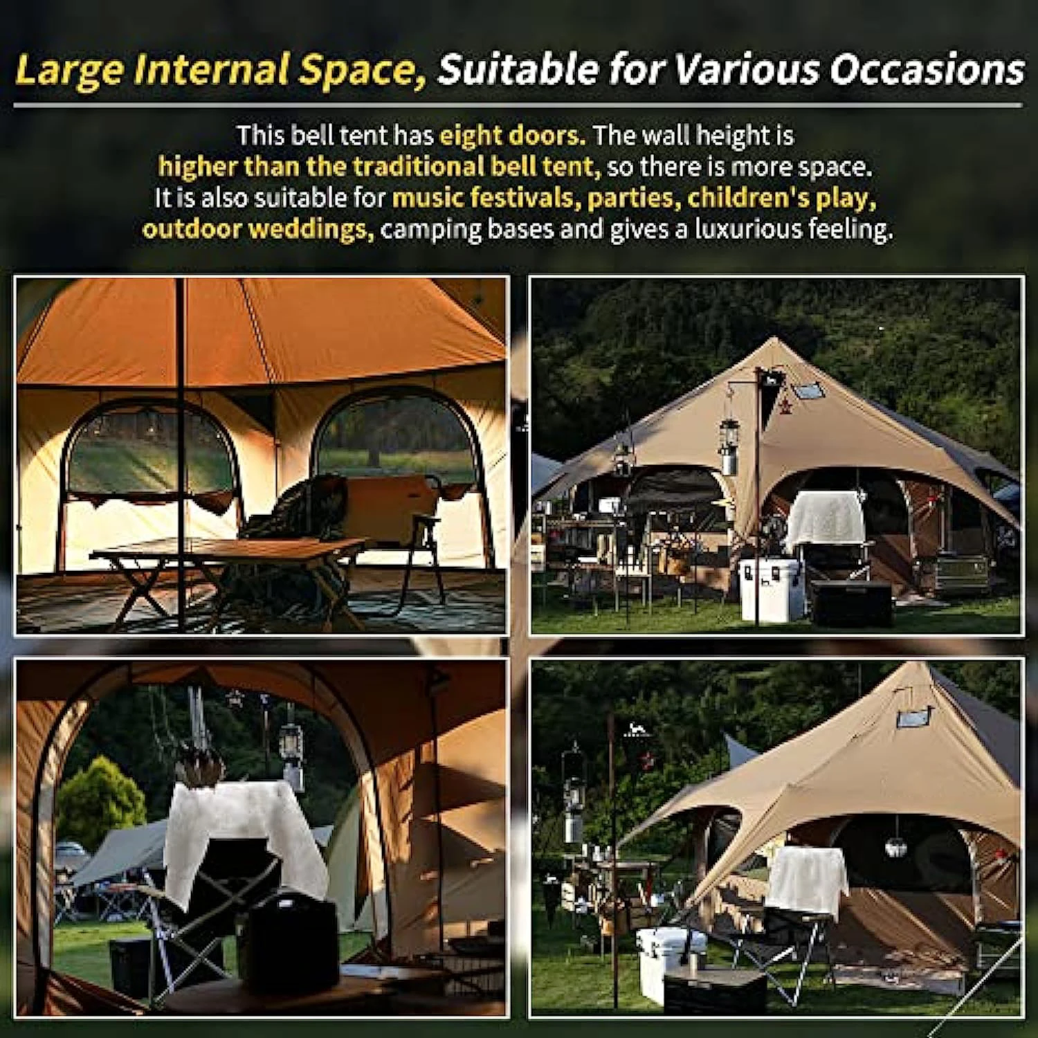 Glamping Cabin Tent Luxury Family Cotton Canvas Outdoor Tent Classic ...