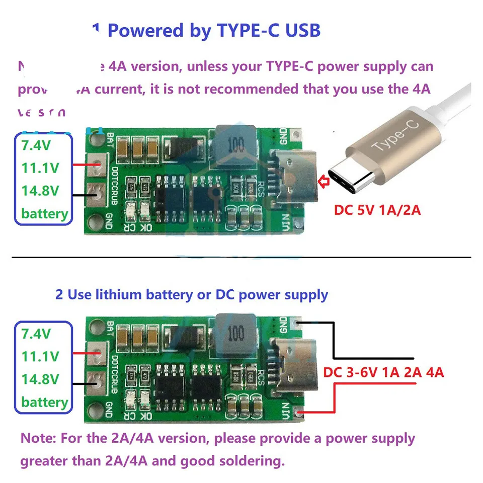 Type C BMS 2S 3S 4S 1A 2A 4A 18650 21700 3.7V Lithium Battery Charge ...