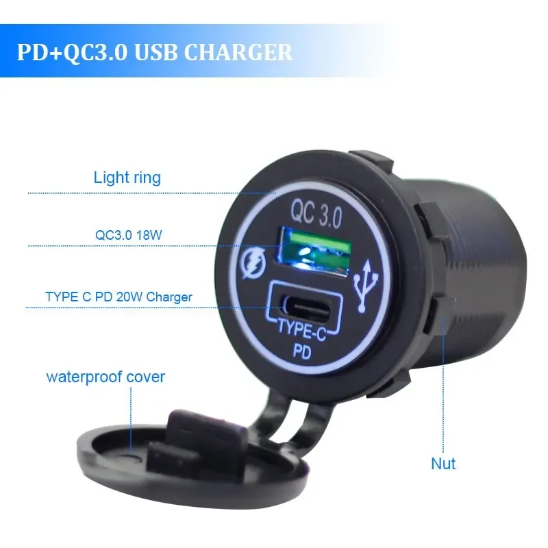 Car Socket With Cable Usb Charger Pd+qc Tri-colour Led Charger Socket ...