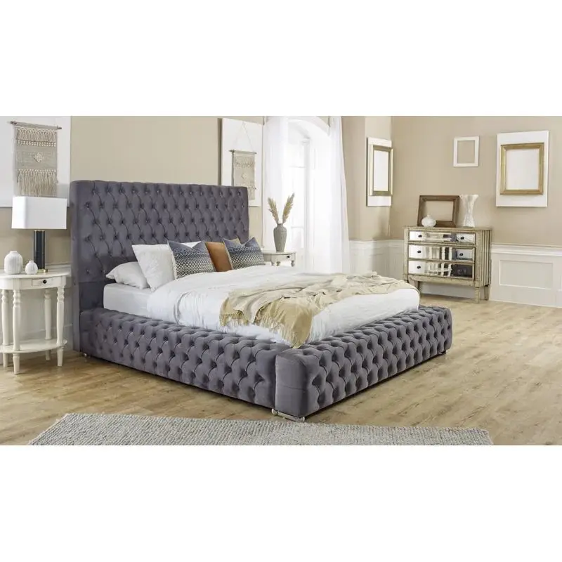 Luxury Velvet Tufted Hotel Cama Queen King Size Up-holstered Beds Frame ...