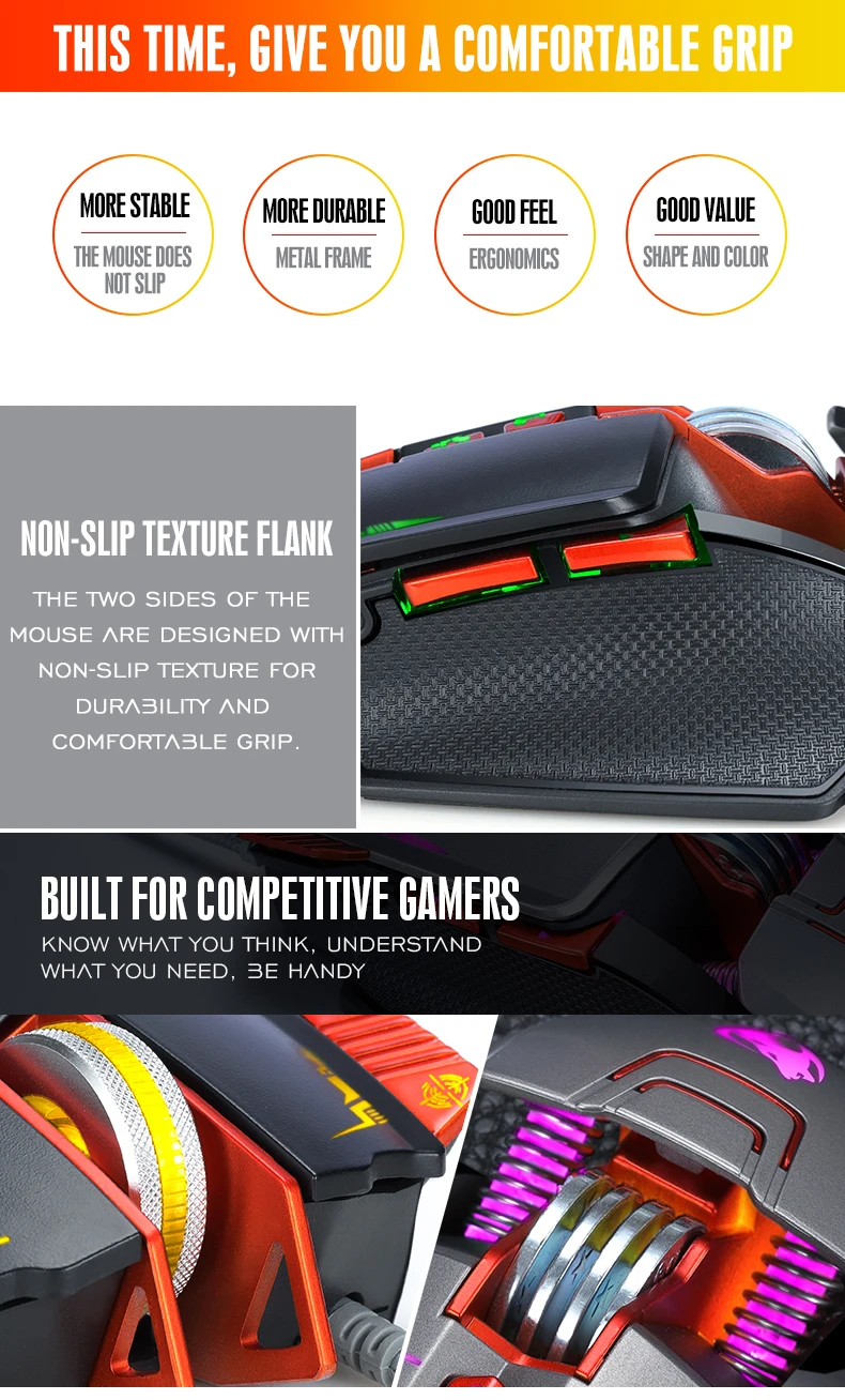 T-WOLF V9 Gaming Mouse - RGB Backlight & Programmable Macros