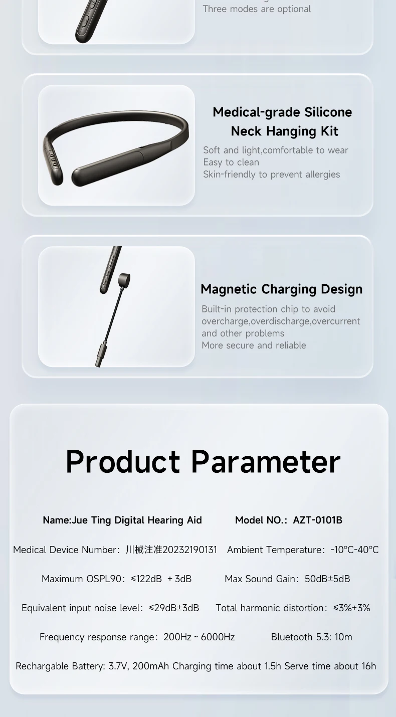 Digital Hearing Aids 16 Channels Bt5.3 Neckband 3 Modes Amplifier Rechargeable Noise Cancelling ...