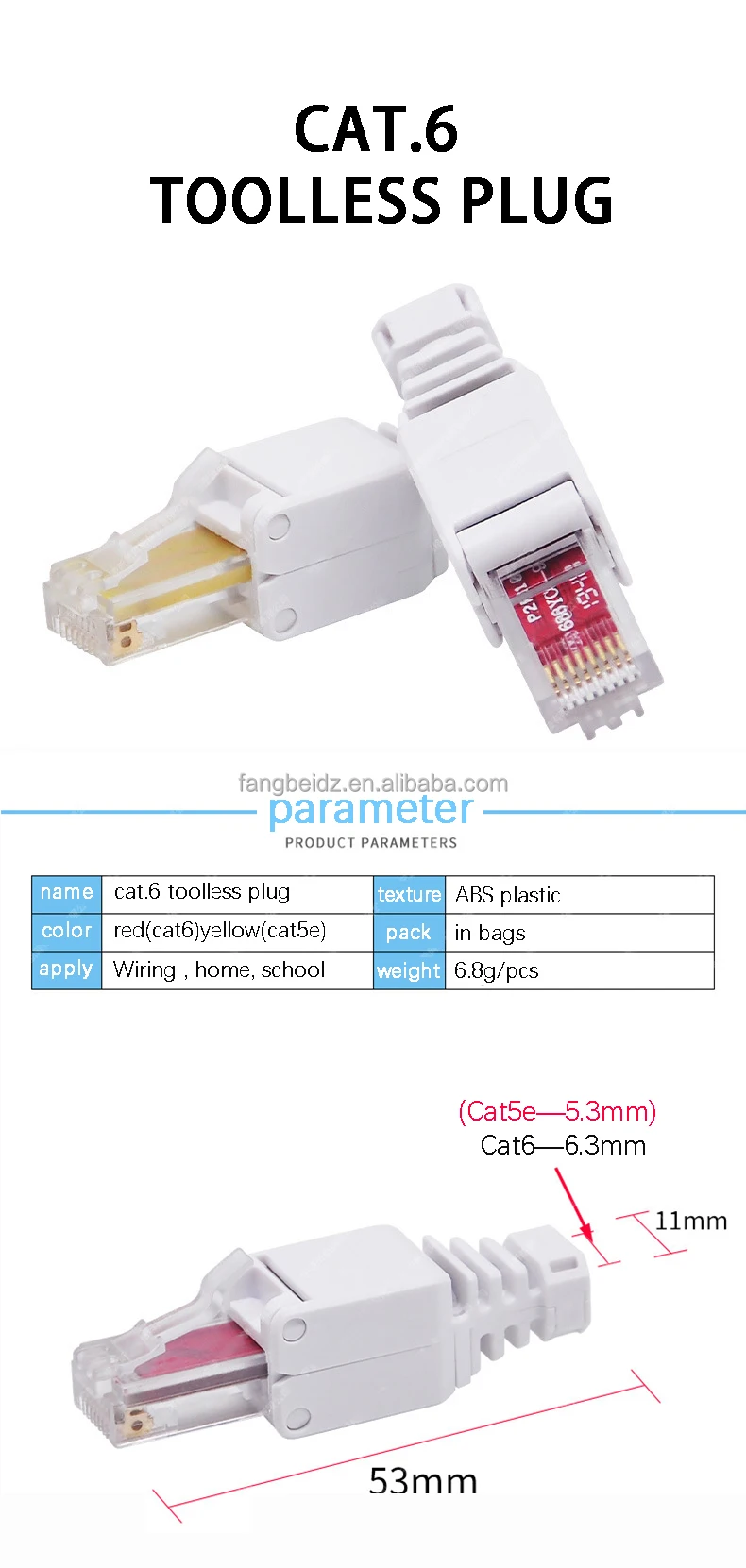 Network Ethernet Tool Free Cat6 Rj 45 Plug Utp Stp 8p8c Connector Cat5e ...