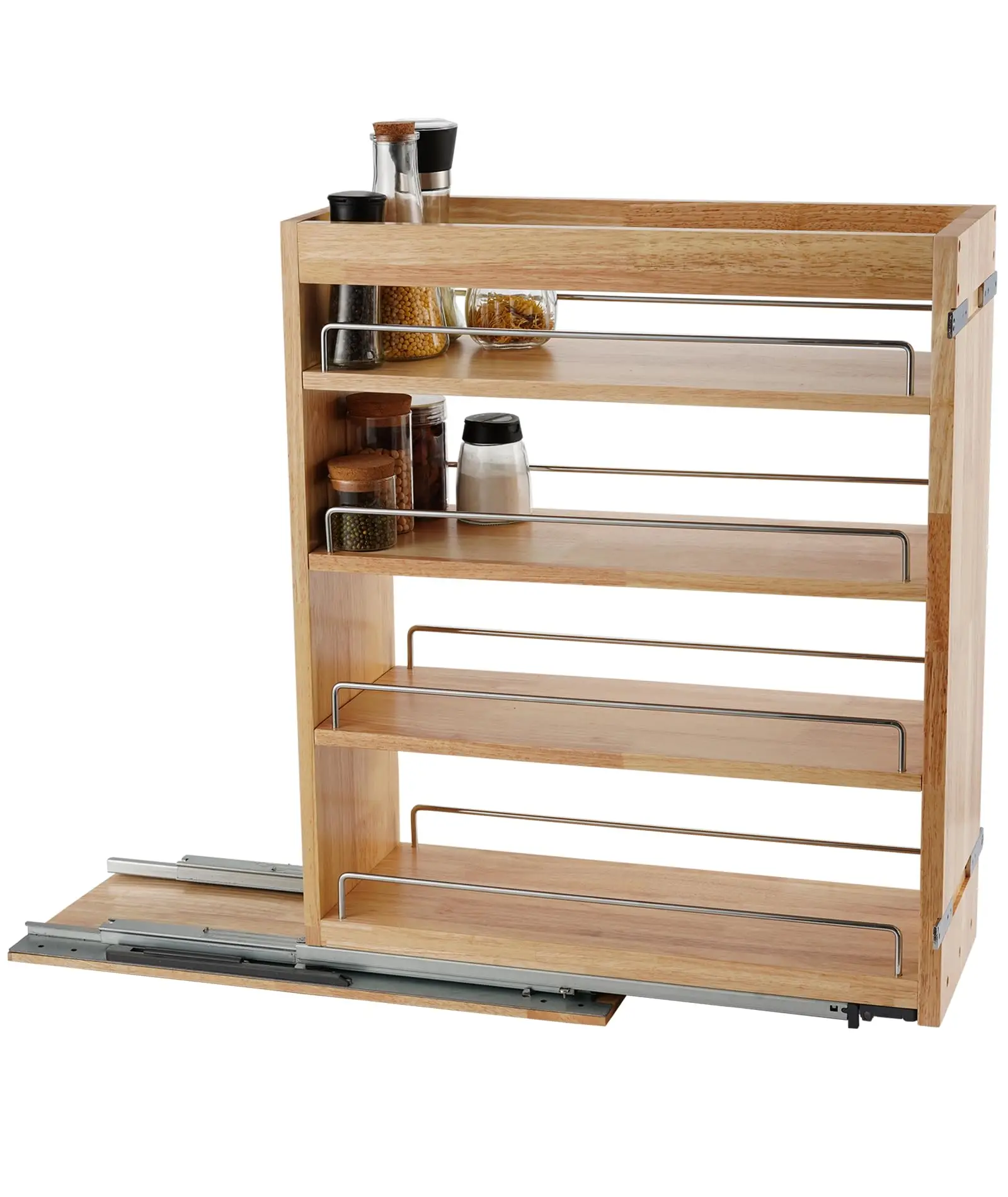 Multi-use Wooden Kitchen Pull Out Spice Rack Organizer