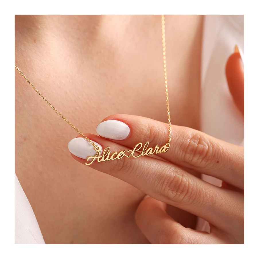 Personalized Double Name Necklace - Stainless Steel & Gold