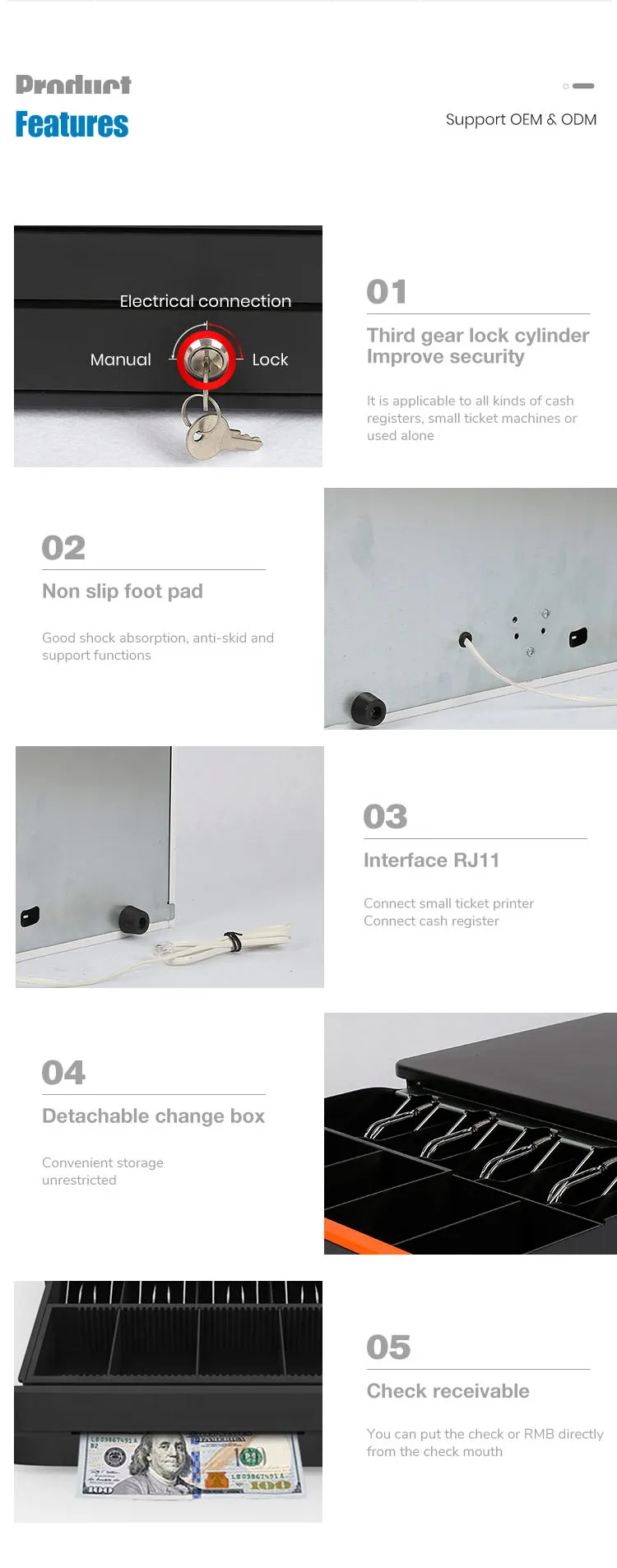 13" Cash Register Drawer For Point Of Sale (pos) System With 4 Bill 5 ...