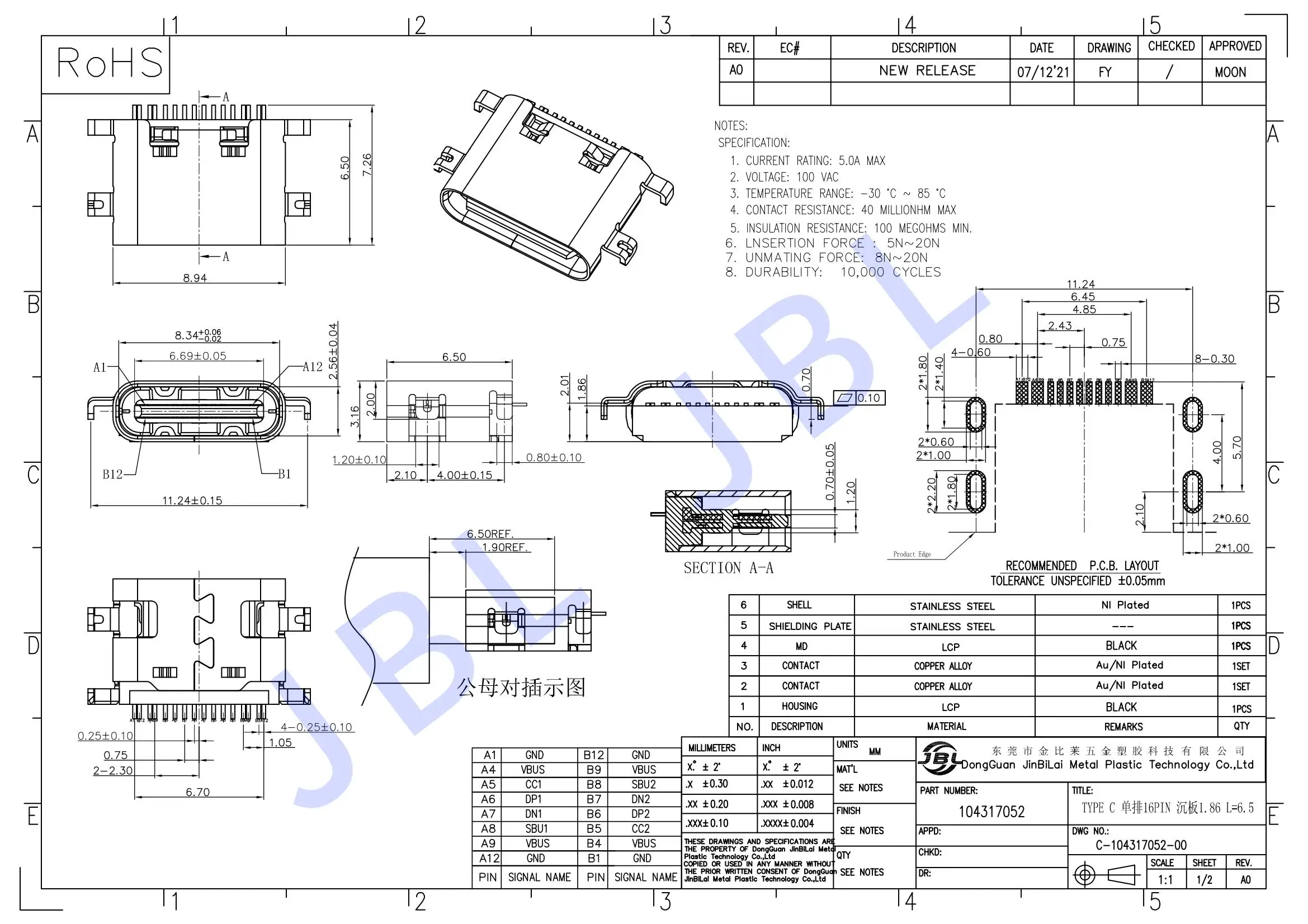 TYPE-C Connector 16PIN Single row sunk plate USB female connector USB3 ...