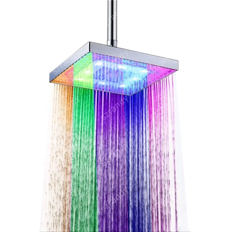 8inch Bathroom Red Square Led Shower Head Fixed Wall Mount Shower Head ...