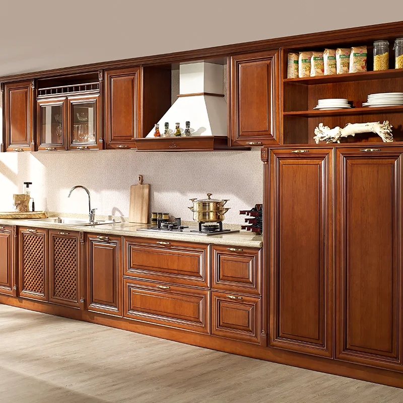Luxury solid wood kitchen cabinets vintage design solid wood lacquer style kitchen furniture ...