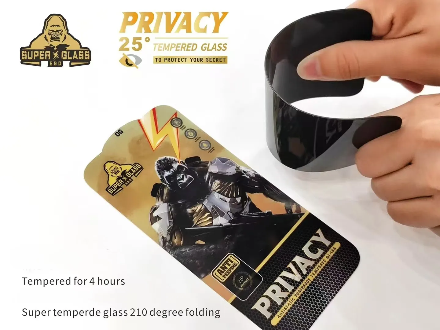Anti-Spy Dust Proof Phone Glass Tempered Film ESD Black King Kong ...