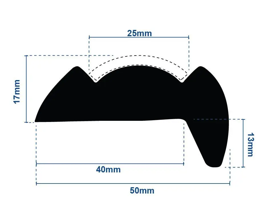 Gunwale Rub Rail with Insert 316 Steel Stainless PVC 50mm X 3.65m