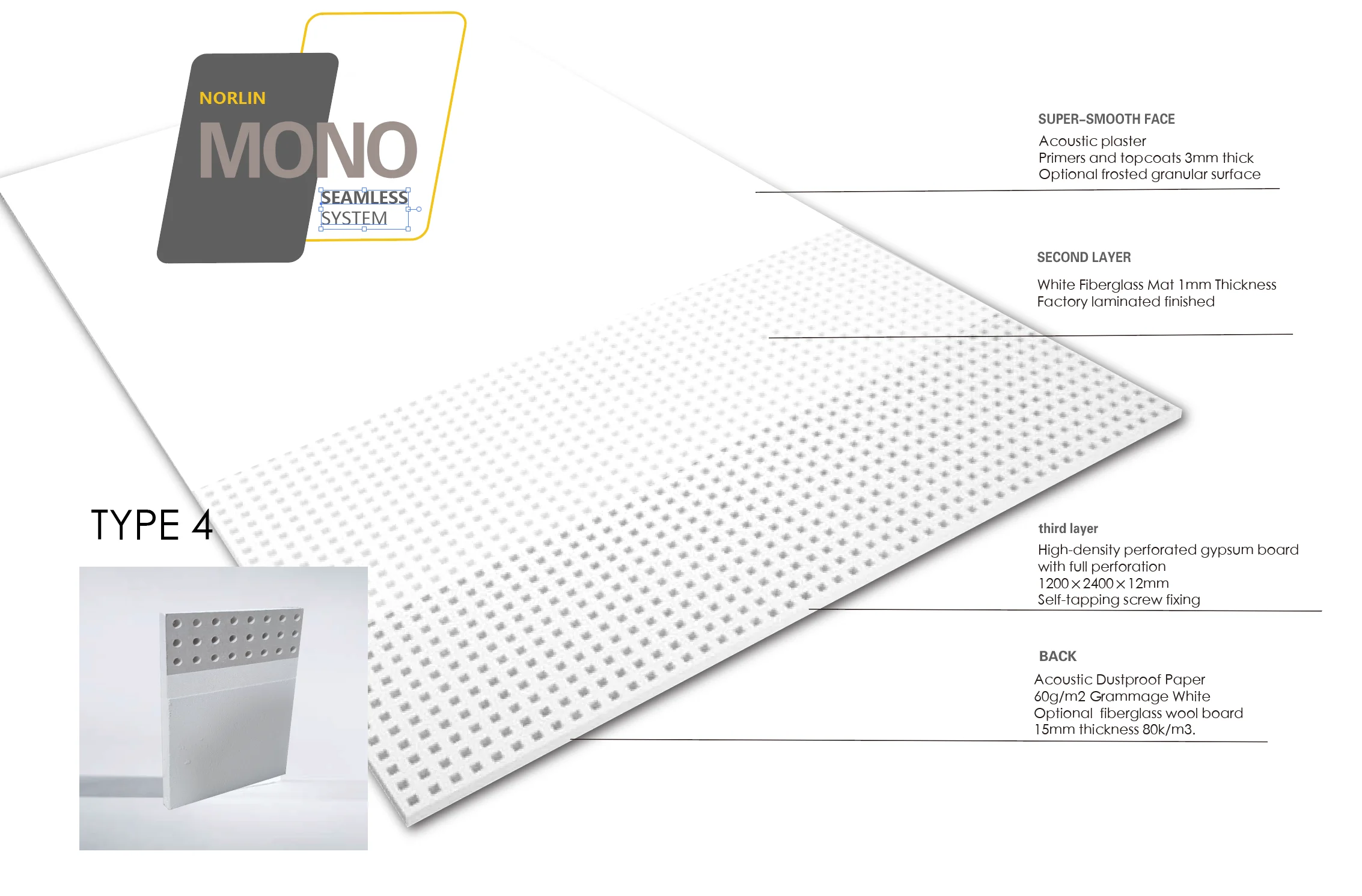 Monolithic Acoustic Ceiling Concealed Grid Ceilings Sound Absorbing ...