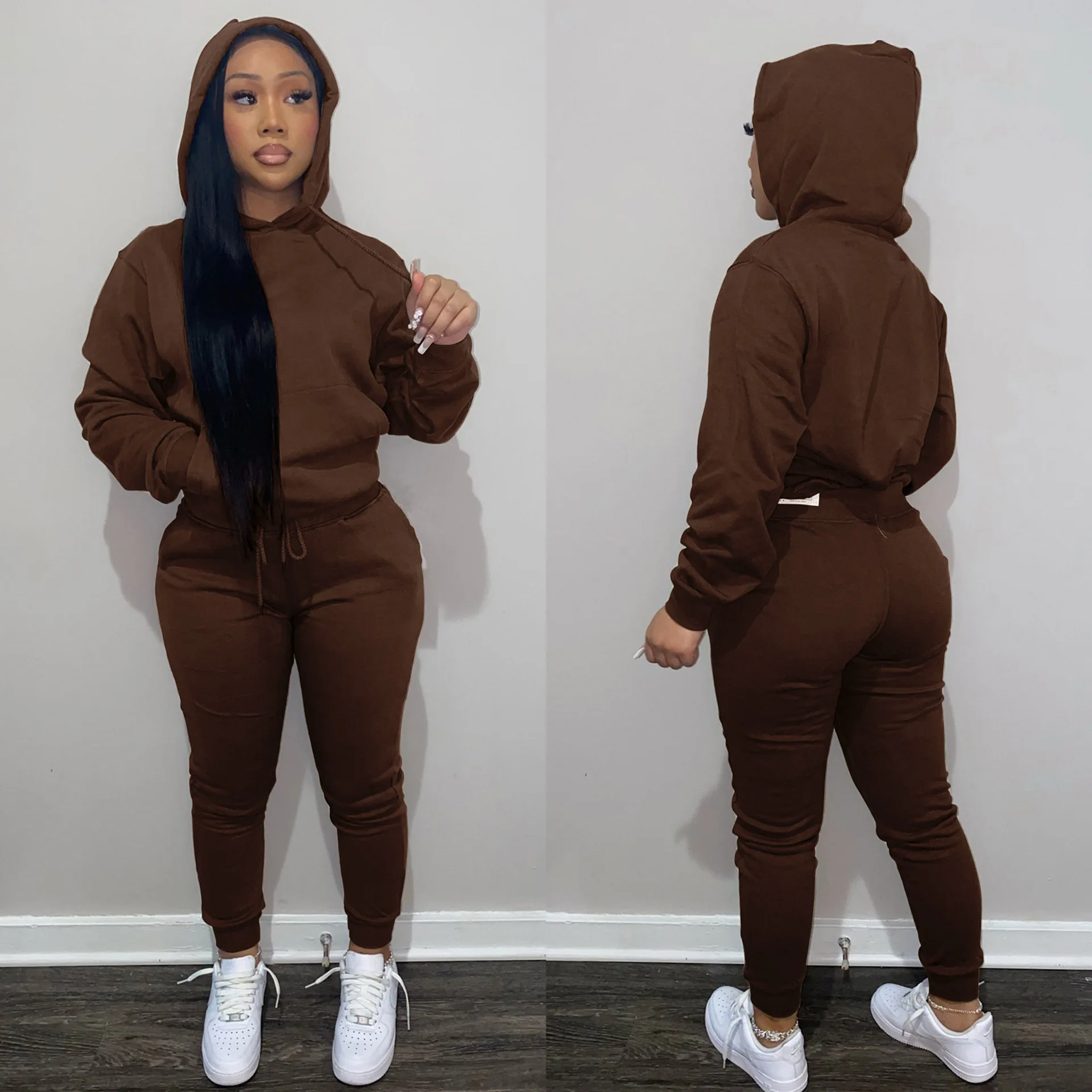 2023 New Women Clothing Casual Winter Cotton Solid Color Custom Logo ...