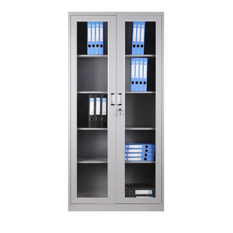 Stainless Steel 4 Shelve Storage Cabinet Iron Document Cupboard Glass ...