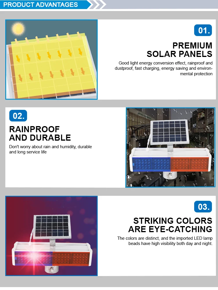 Trending Products Red And Blue Traffic Flash Double-side Traffic Led Warning Strobe Light Solar ...