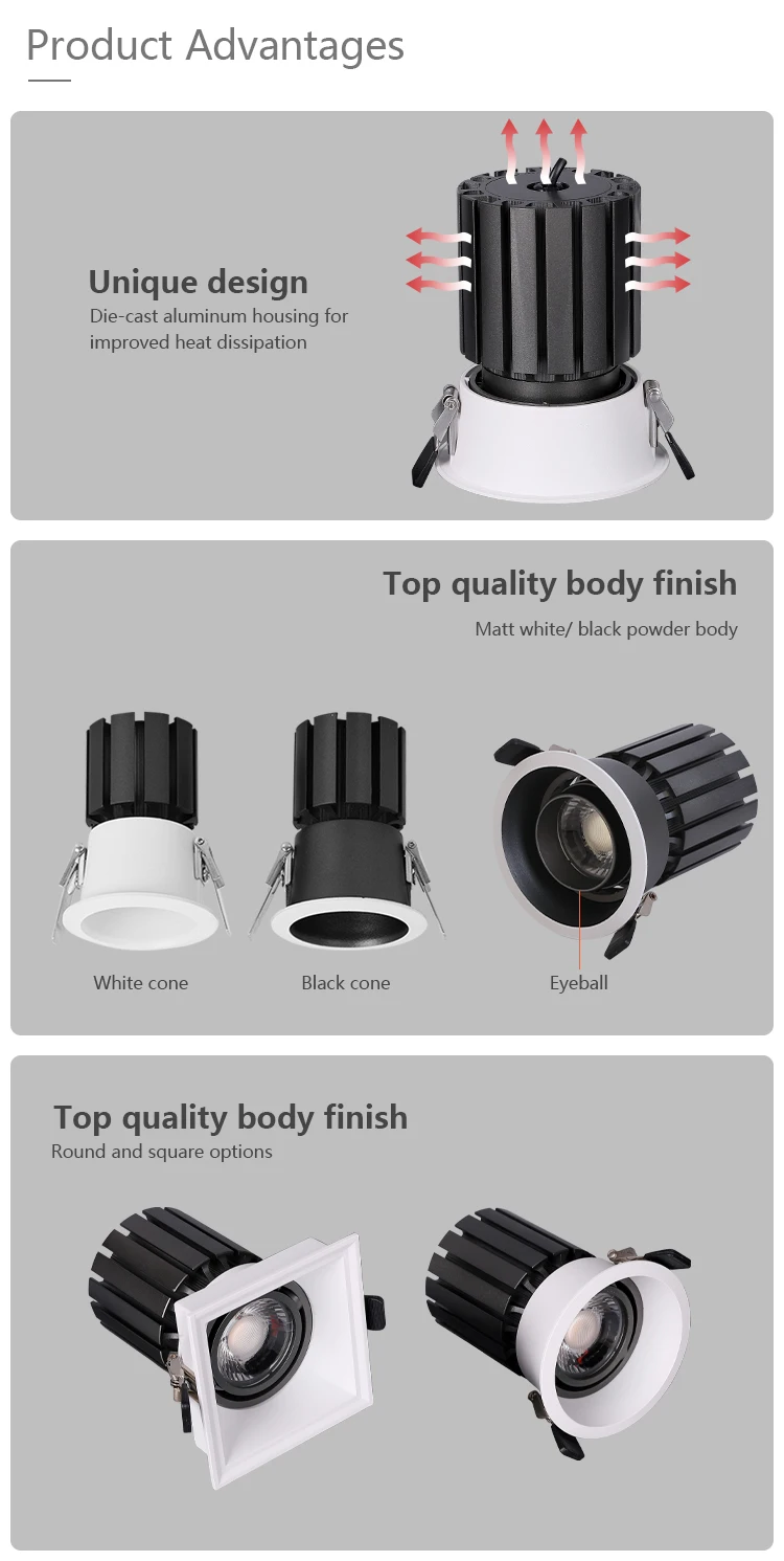 Hotel Ceiling Adjustable Square Recessed Downlight 7w 10w 20w 30w ...