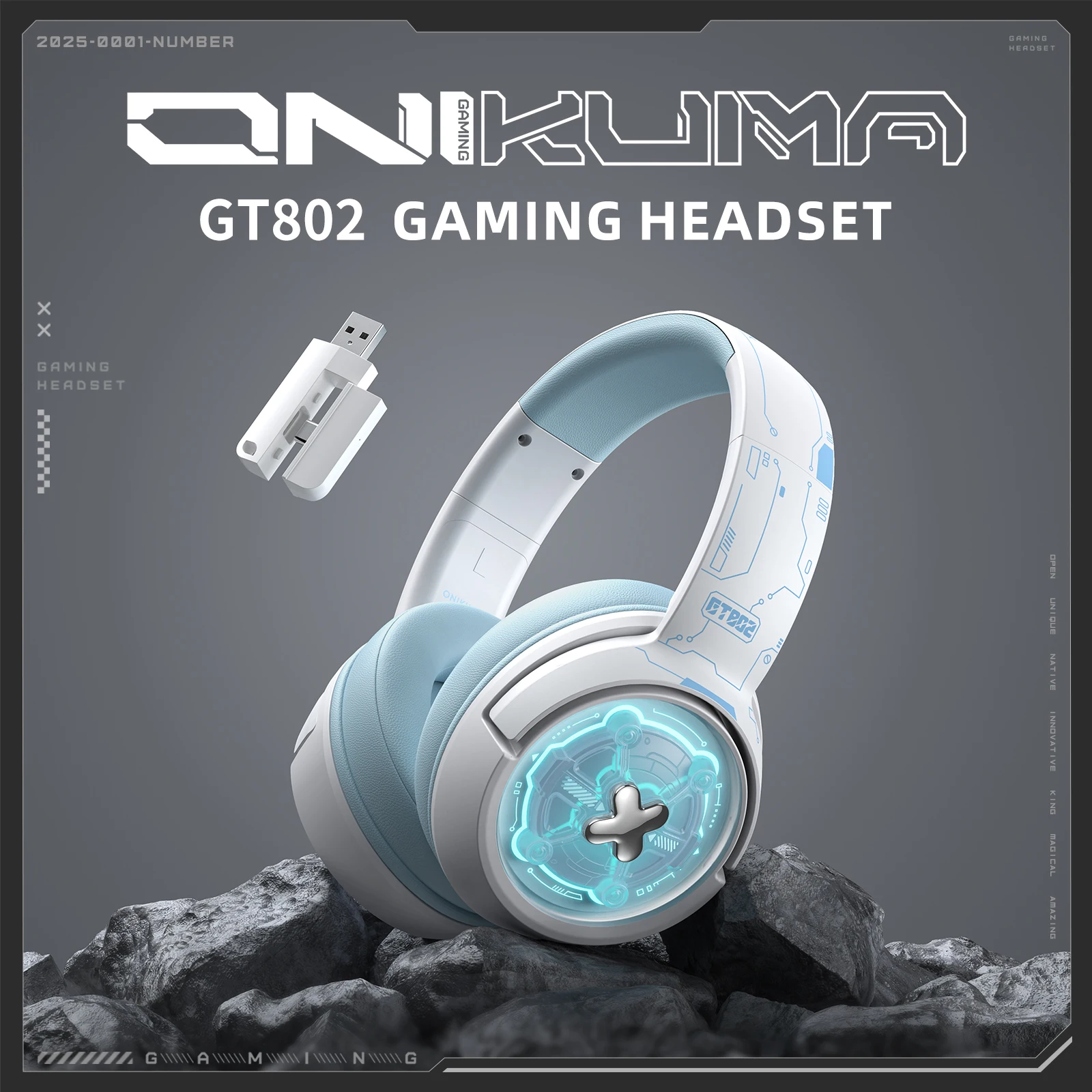 ONIKUMA GT802 Tri-Mode 2.4GHz Wireless Blue Tooth Head-mounted Gaming ...
