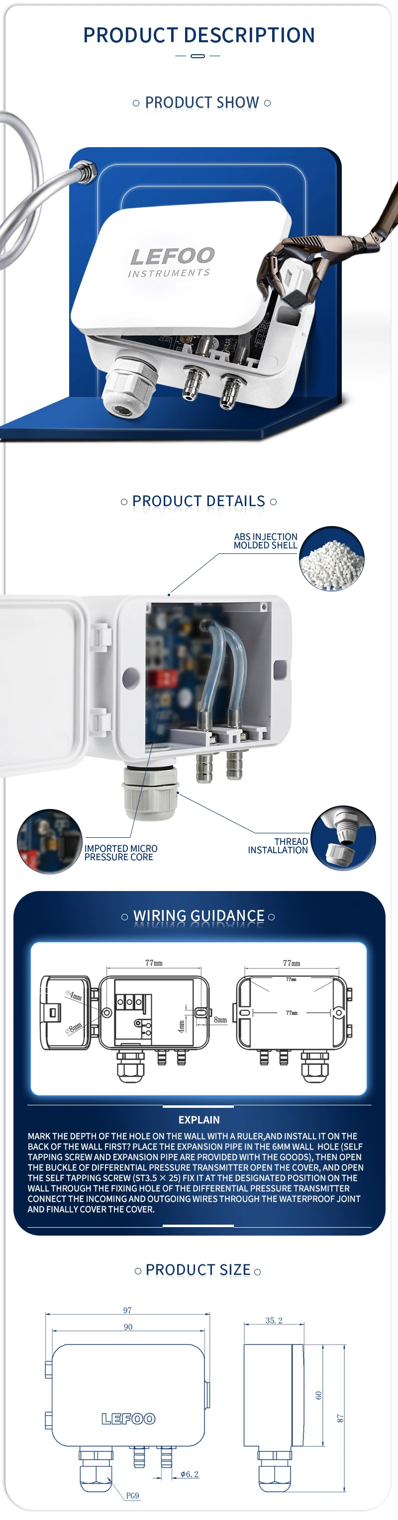 LEFOO LFM108 Differential Pressure Transmitters for HVAC