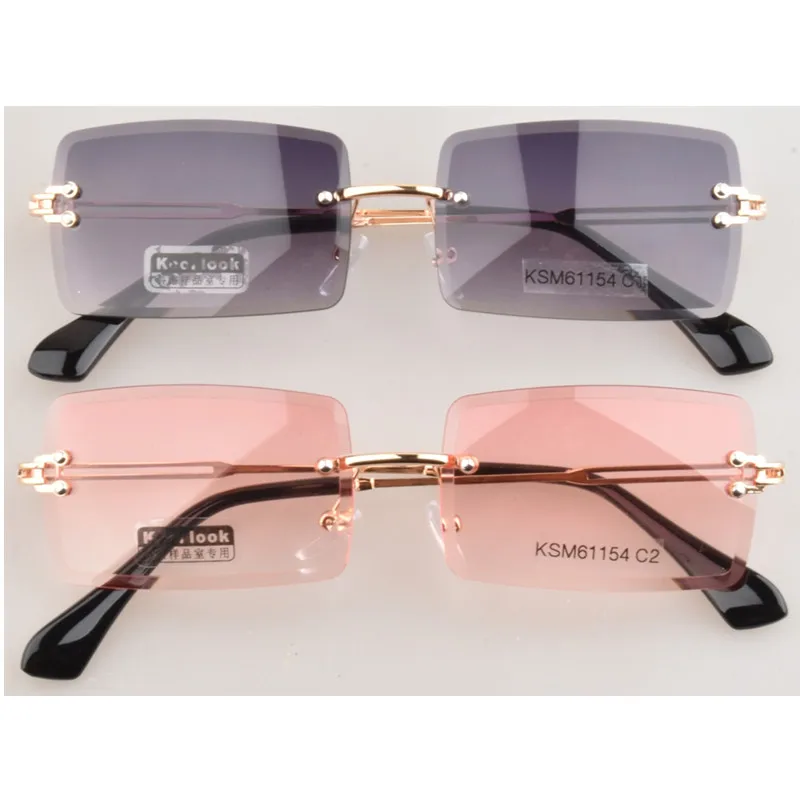 2022 Rimless Rectangle Sunglasses Women Luxury Brand Fashion Blue Light ...