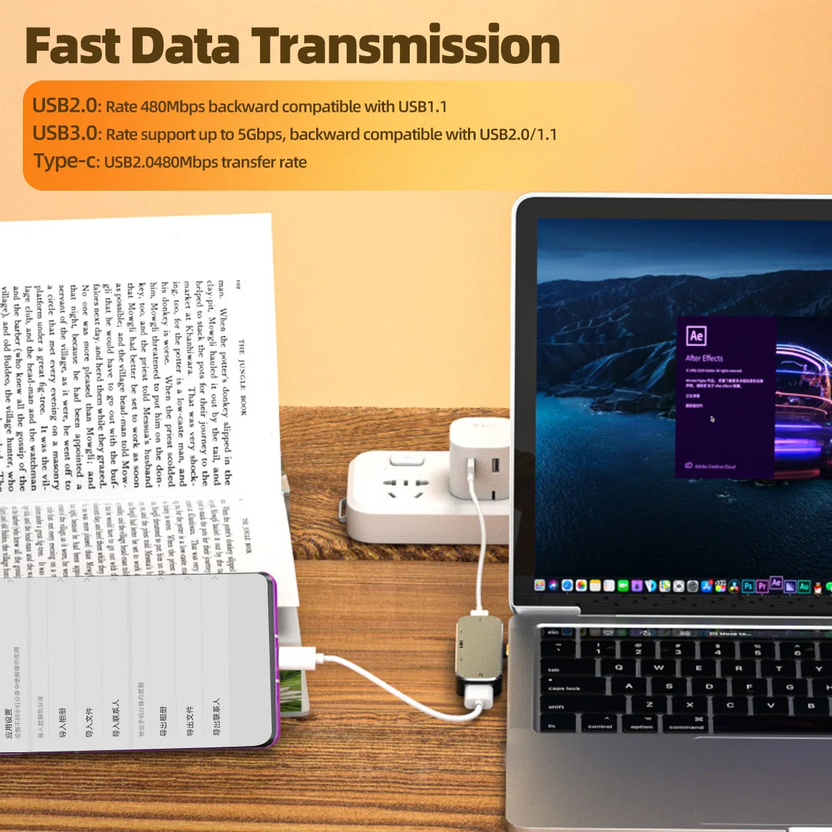 Type C 4 In 1 Hub For Macbook Pro Air Usb C Extender With 3.5mm Jack ...