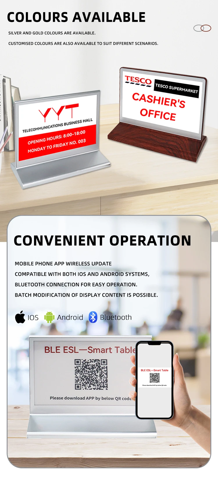 Wireless Conference Table Nameplate Eink Intelligent 7.5" Electronic ...