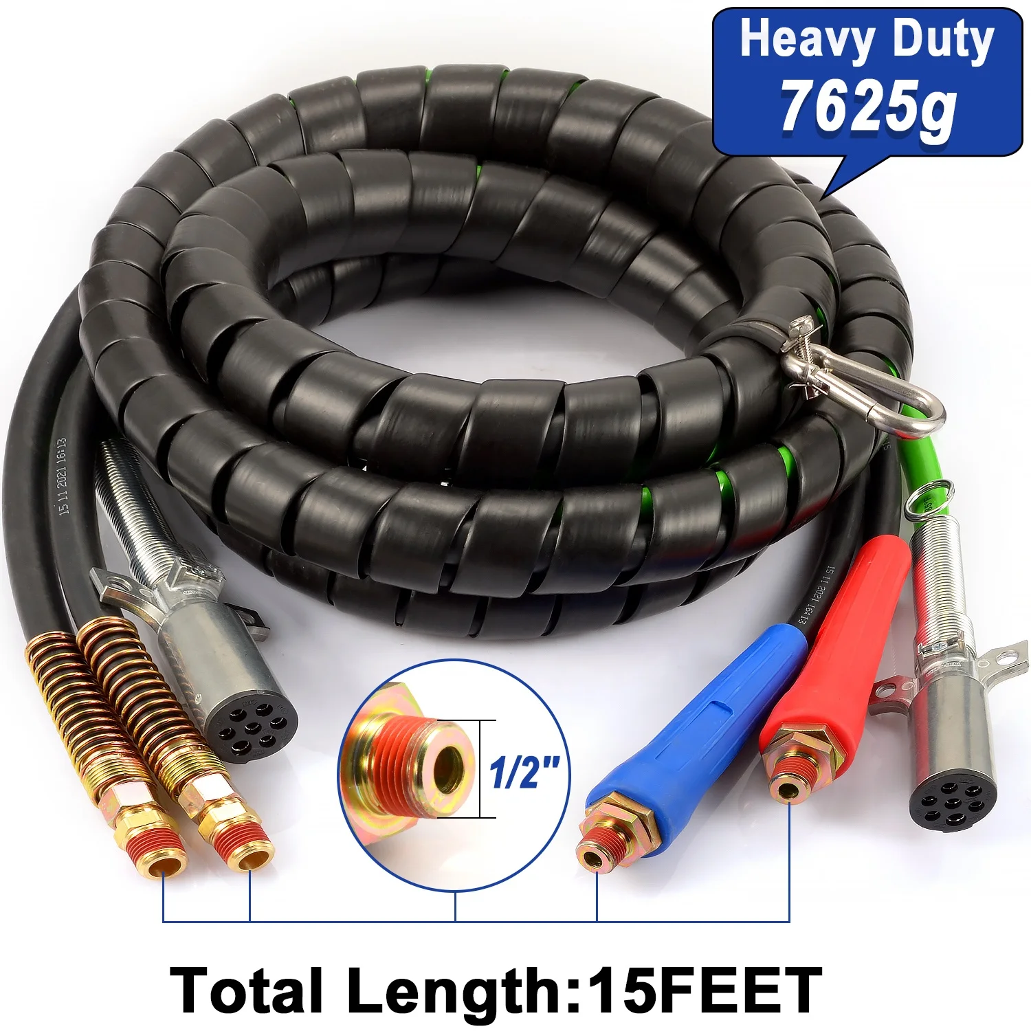 12 Ft Trailer Connector Coil Cable 3 In 1 Truck Hose Spiral Abs ...