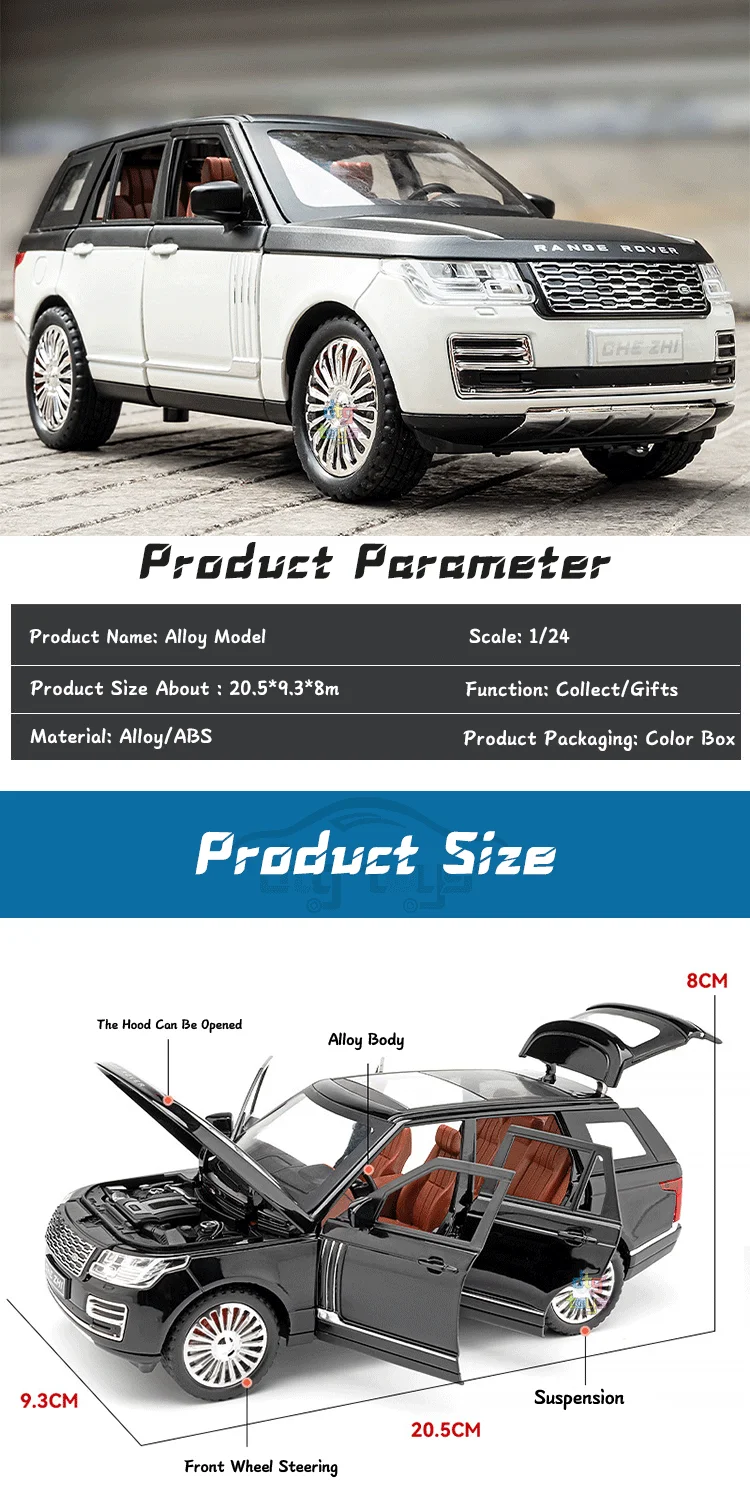 Che Zhi 1/24 Diecast Model Cars - Rover Six Door Open Toy