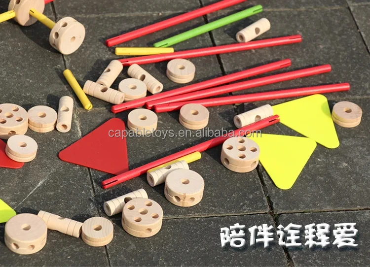 144pcs Wooden Inserting Building Blocks Fort Toy Educational Diy ...