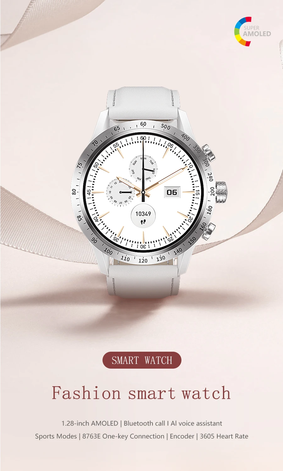 DW25 Amoled Screen High Resolution Smartwatch 1.28 Inch Metal Silicon ...